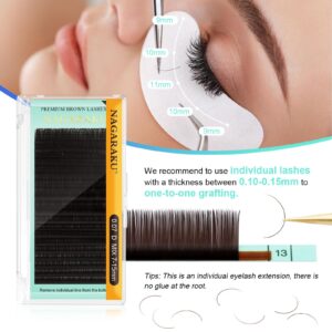 NAGARAKU Eyelash Extensions Dark Brown Color 0.07mm C curl 7-15mm Mix Tray Individual Lashes Classic Faux Mink Volume 20 rows Soft Light