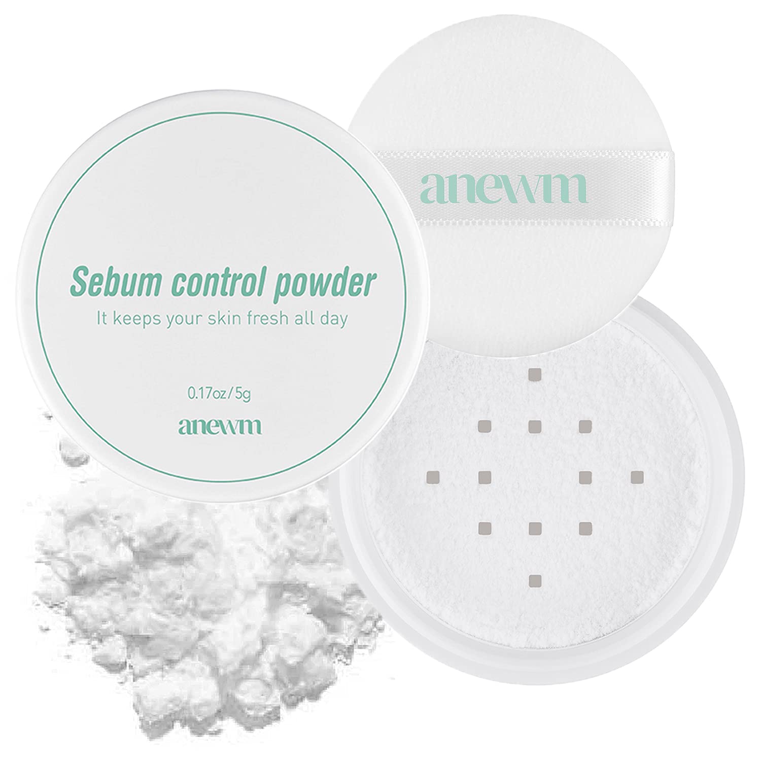 SAAT INSIGHT Anewm Sebum Control Drying Powder 5g - Oil Control Powder for Long-Lasting Clean Skin, Sebum Control Blotting Powder to Provide Transparent Makeup Finish, and Blur Fine Lines & Pores