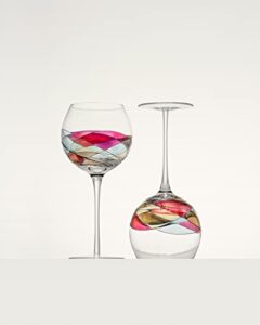 antoni barcelona wine glass large stem 21oz - exclusive box - handblown & handmade, handpainted glasses drinkware essentials wine glassware unique gifts ideas women men birthday wedding (red, set 2)