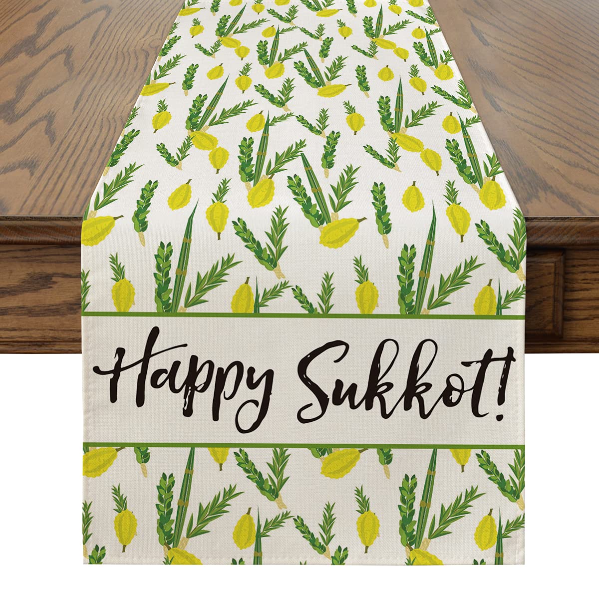 Artoid Mode Happy Sukkot Etrog Table Runner, Sukkah Jewish Holiday Fall Harvest Kitchen Dining Table Decoration for Home Party Decor 13 x 72 Inch