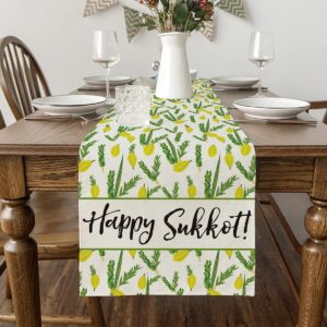 Artoid Mode Happy Sukkot Etrog Table Runner, Sukkah Jewish Holiday Fall Harvest Kitchen Dining Table Decoration for Home Party Decor 13 x 72 Inch