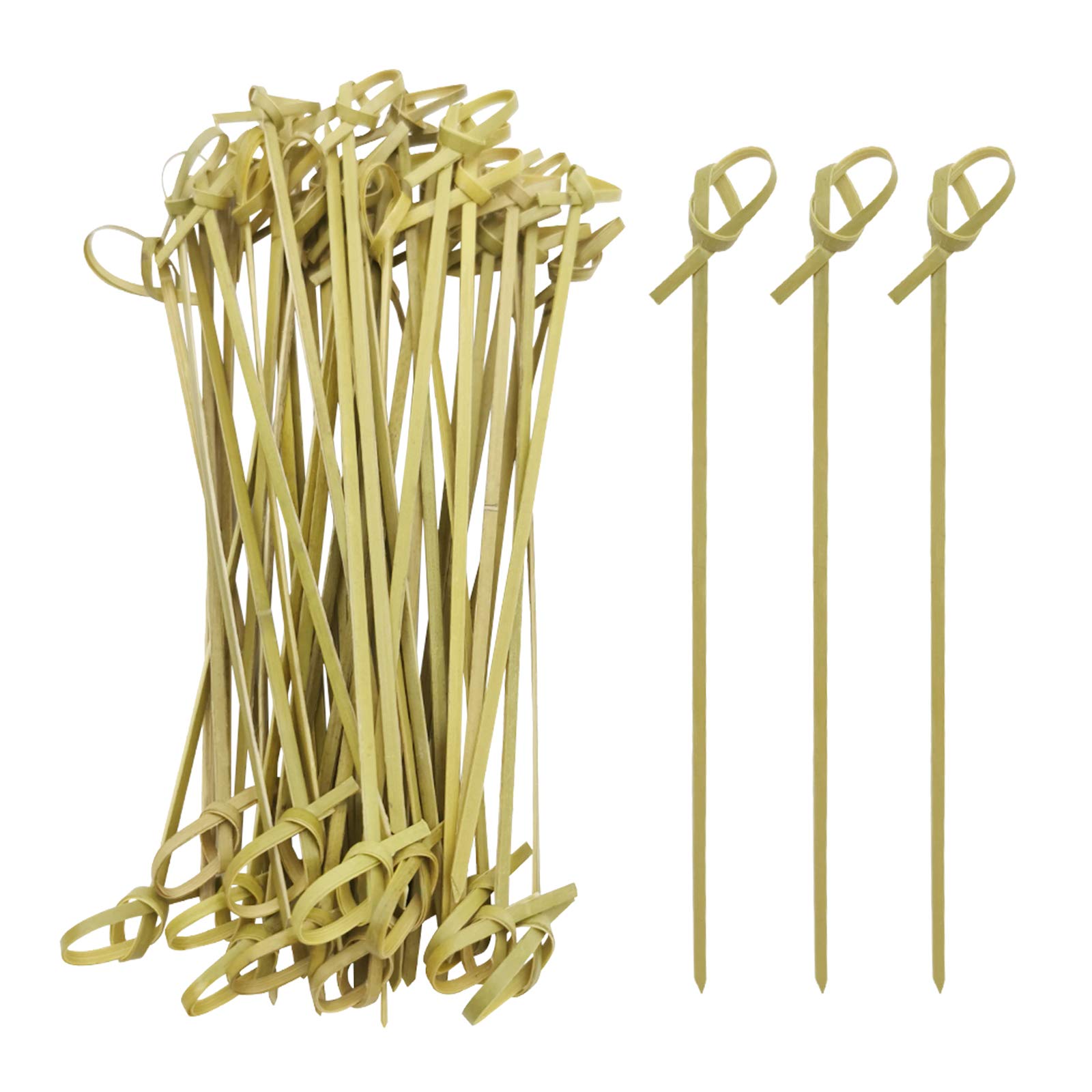 BLUE TOP Bamboo Cocktail Picks 200 PCS Bamboo Skewers 4 Inch with Looped Knot, Food Picks,Party Toothpicks for Appetizers,Cocktail Drinks,Barbecue Snacks,Club Sandwiches.