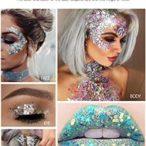 GL-Turelifes 30ml Sequins Chunky Glitter Liquid Eyeshadow Glitter Body Gel Festival Glitter Cosmetic Face Hair Nails Makeup Long Lasting Sparkling Easy to Apply, Easy to Remove (#05 Peacock Blue)