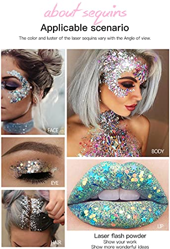 GL-Turelifes 30ml Sequins Chunky Glitter Liquid Eyeshadow Glitter Body Gel Festival Glitter Cosmetic Face Hair Nails Makeup Long Lasting Sparkling Easy to Apply, Easy to Remove (#05 Peacock Blue)