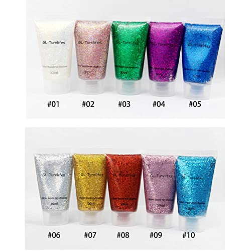 GL-Turelifes 30ml Sequins Chunky Glitter Liquid Eyeshadow Glitter Body Gel Festival Glitter Cosmetic Face Hair Nails Makeup Long Lasting Sparkling Easy to Apply, Easy to Remove (#05 Peacock Blue)