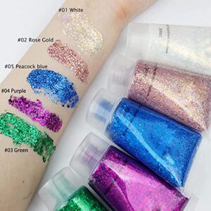 GL-Turelifes 30ml Sequins Chunky Glitter Liquid Eyeshadow Glitter Body Gel Festival Glitter Cosmetic Face Hair Nails Makeup Long Lasting Sparkling Easy to Apply, Easy to Remove (#05 Peacock Blue)