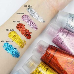 GL-Turelifes 30ml Sequins Chunky Glitter Liquid Eyeshadow Glitter Body Gel Festival Glitter Cosmetic Face Hair Nails Makeup Long Lasting Sparkling Easy to Apply, Easy to Remove (#05 Peacock Blue)