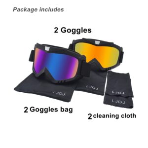 LJDJ Dirt Bike Goggles, 2 Pack Motorcycle Goggles, ATV Goggles, Riding Goggles, Ski Goggles, Windproof Glasses, Racing Helmet Goggles for Youth, Teens, Men & Women