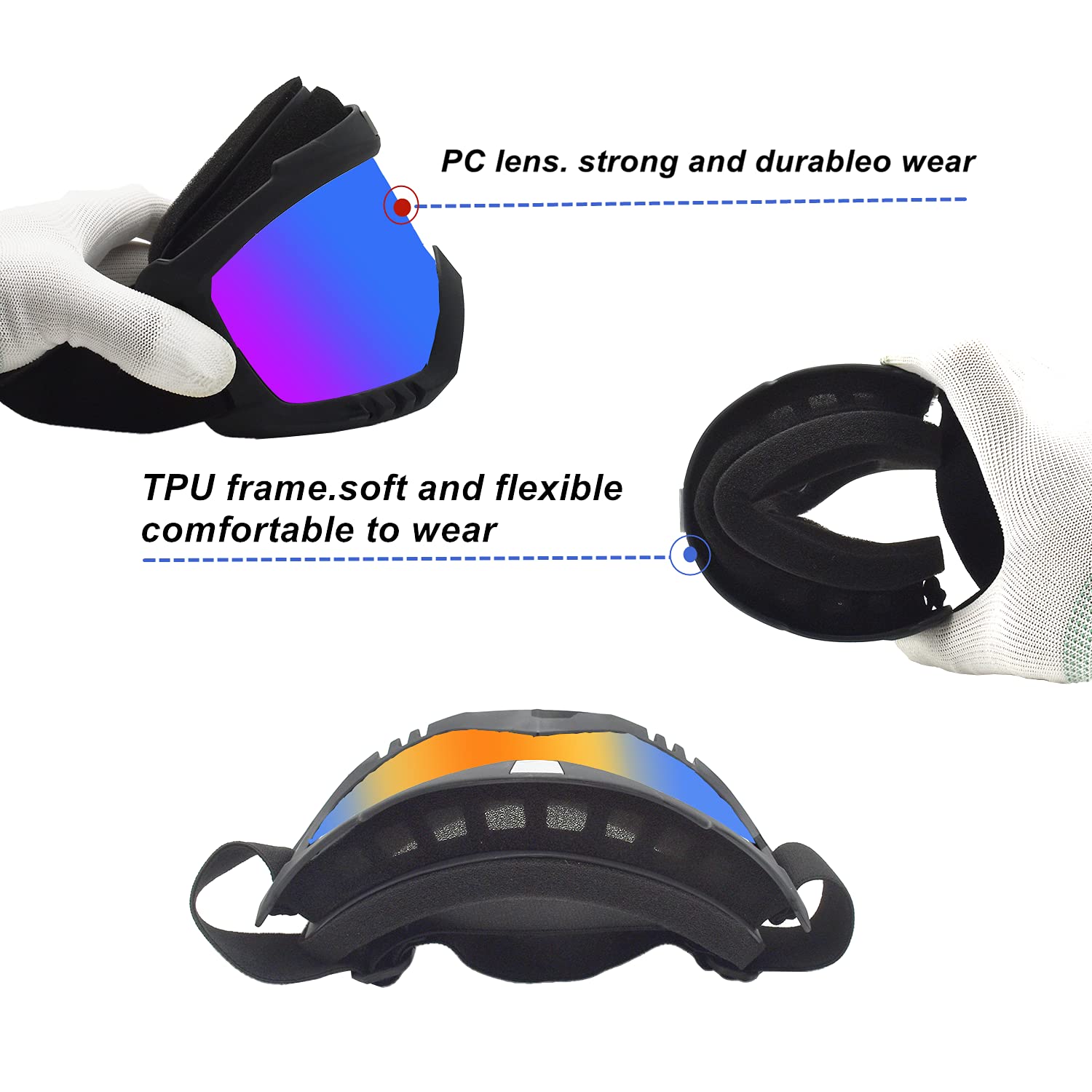 LJDJ Dirt Bike Goggles, 2 Pack Motorcycle Goggles, ATV Goggles, Riding Goggles, Ski Goggles, Windproof Glasses, Racing Helmet Goggles for Youth, Teens, Men & Women