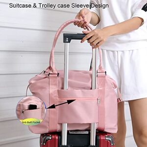 JSAHAH Women Travel Tote Bags Airplane Bag with Trolley Sleeve Carry On Bag Pink