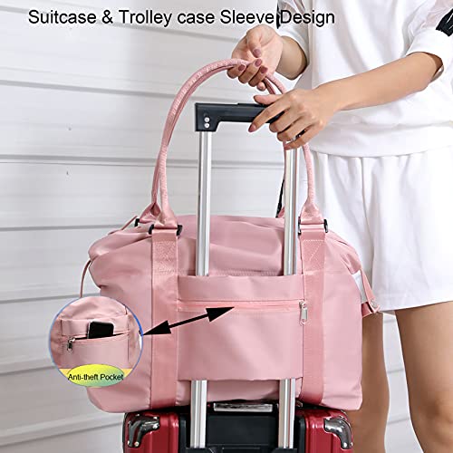 JSAHAH Women Travel Tote Bags Airplane Bag with Trolley Sleeve Carry On Bag Pink