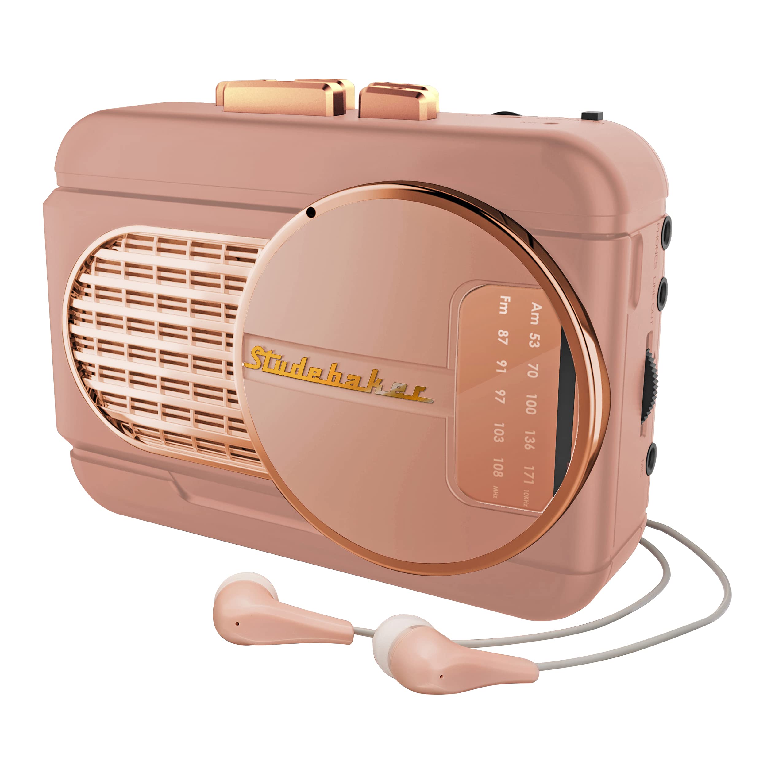 Studebaker Walkabout II Walkman Personal Stereo Cassette Player with AM/FM Radio and Built-in Speaker (Rose Gold)