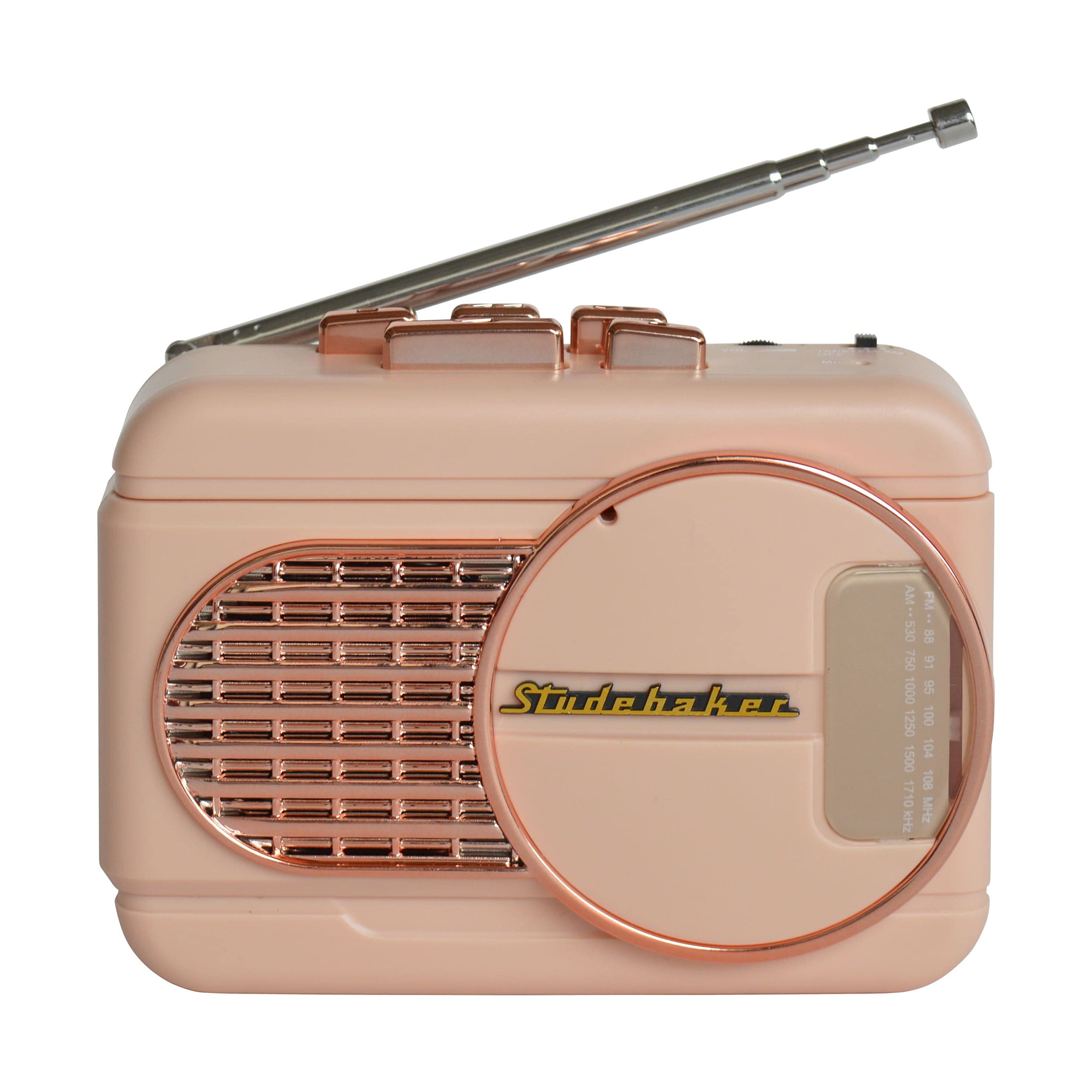 Studebaker Walkabout II Walkman Personal Stereo Cassette Player with AM/FM Radio and Built-in Speaker (Rose Gold)