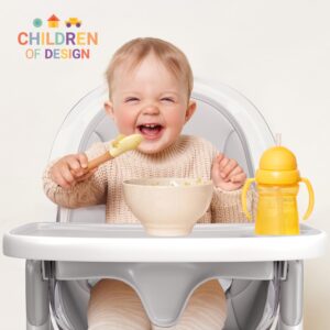 Children of Design 6 in 1 Deluxe Wooden High Chair for Babies & Toddlers, Modern Safe & Compact Baby Highchair, Easy to Clean & Assemble Removable Tray & Cushion, 6 Options 3 Seat Positions 2 Heights