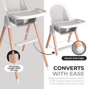 Children of Design 6 in 1 Deluxe Wooden High Chair for Babies & Toddlers, Modern Safe & Compact Baby Highchair, Easy to Clean & Assemble Removable Tray & Cushion, 6 Options 3 Seat Positions 2 Heights