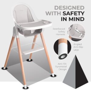 Children of Design 6 in 1 Deluxe Wooden High Chair for Babies & Toddlers, Modern Safe & Compact Baby Highchair, Easy to Clean & Assemble Removable Tray & Cushion, 6 Options 3 Seat Positions 2 Heights