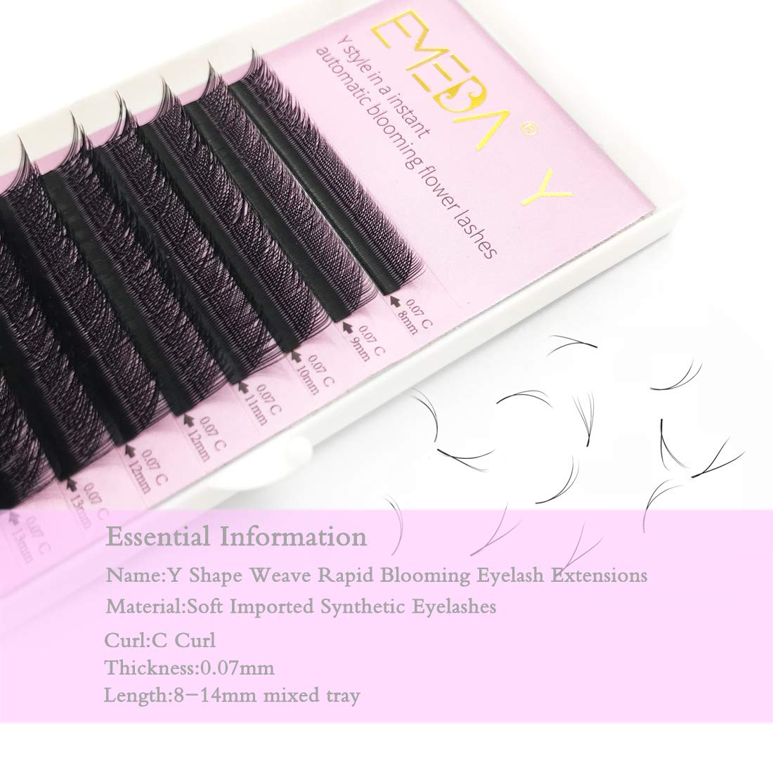 EMEDA Y Lash Extensions D Curl 0.07mm 8-14mm Mix Tray Premade Volume 2D Fans Eyelash Extension .07 Mix YY Type Wispies Soft Eye Lashes 8mm 9mm 10mm 11mm 12mm 13mm 14mm Supplies （0.07 D MIX 8-14mm）