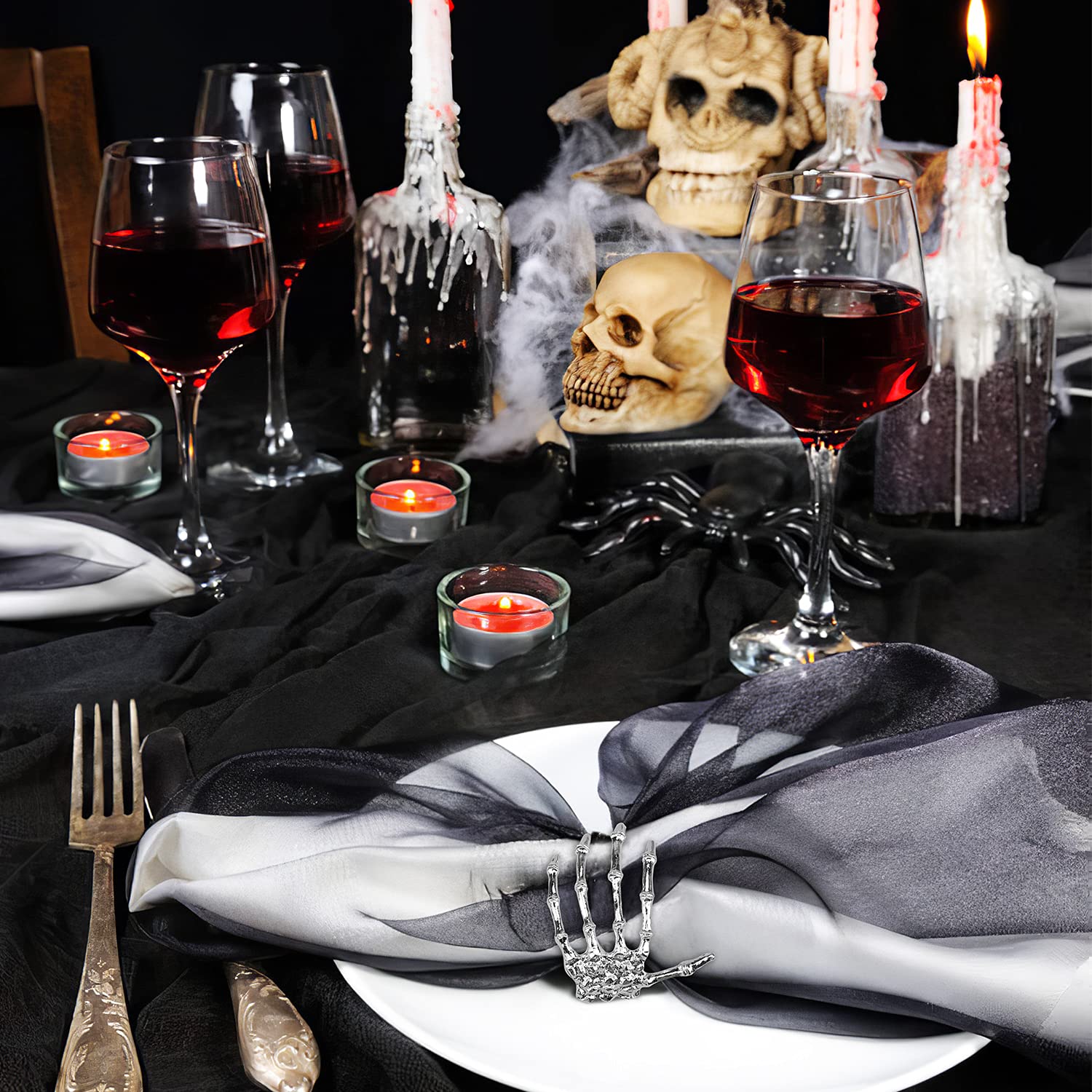 Halloween Napkin Rings Decoration 8 Pcs, Metal Rings Holders for Home Birthday Party Dinner Table Favors Supplies Halloween Bar Dinning Costume Decor (Silver Skeleton Claw)