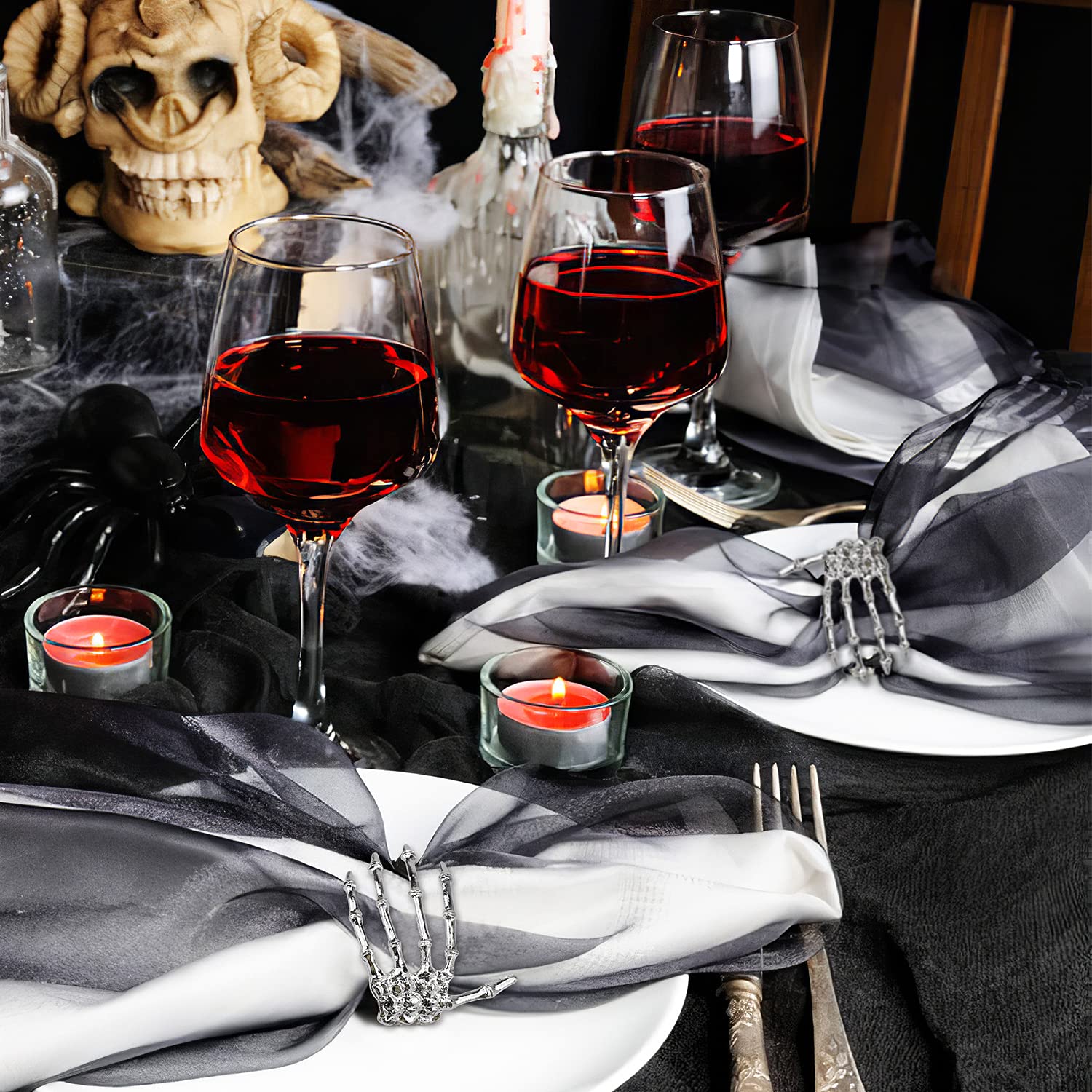 Halloween Napkin Rings Decoration 8 Pcs, Metal Rings Holders for Home Birthday Party Dinner Table Favors Supplies Halloween Bar Dinning Costume Decor (Silver Skeleton Claw)