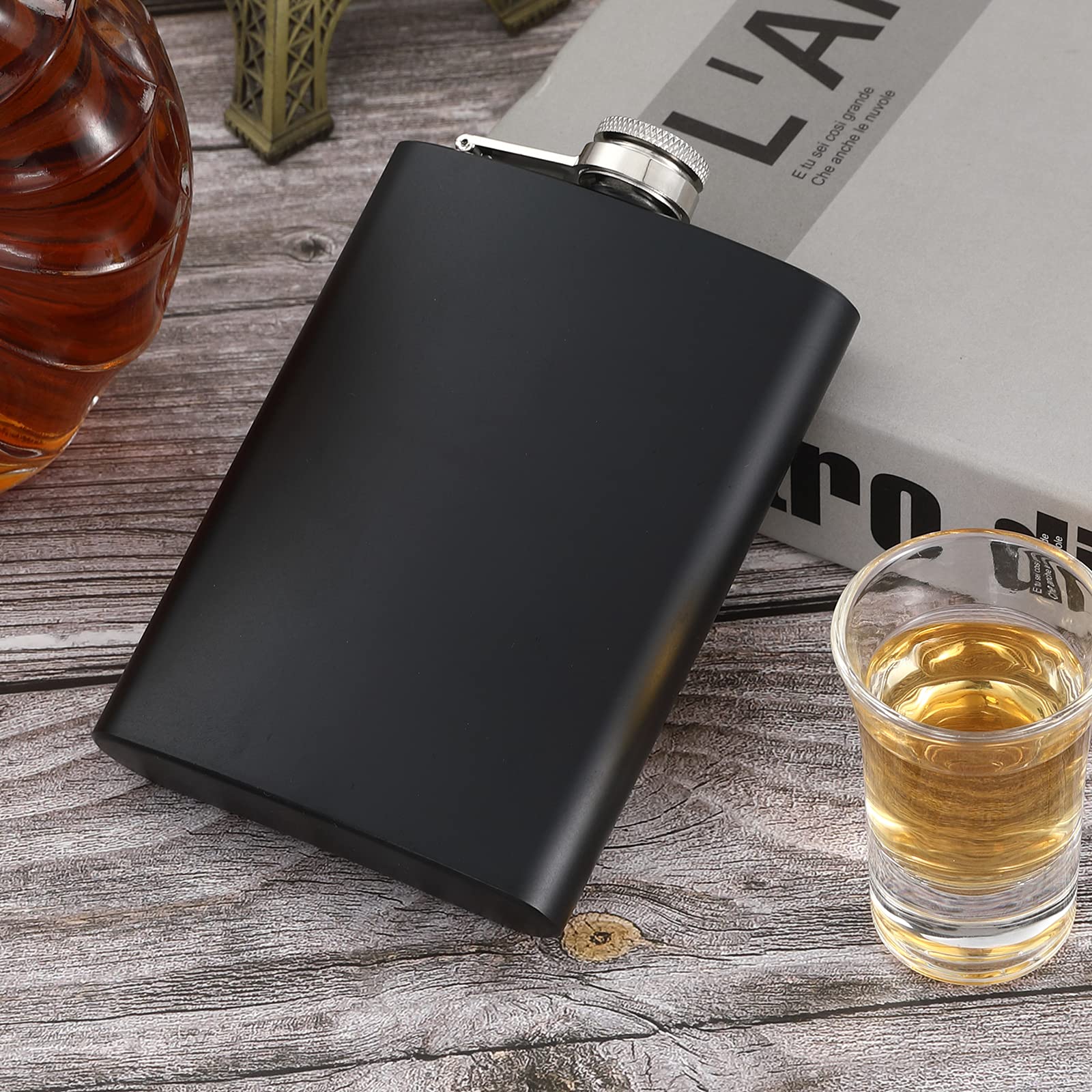 Hip Flasks for Liquor for Men Women 12 pcs Black 8OZ Hip Flask with Silver lid with 12 pcs Funnel for Wedding Party Groomsman Bridesmaid Birthdays Gift