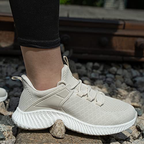 Womens Workout Running Shoes - Breathable Comfortable Lightweight Shoes Tennis Sneakers for Walking Gym Work Beige