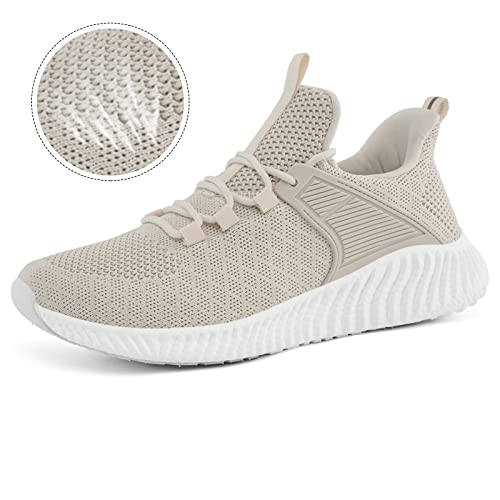 Womens Workout Running Shoes - Breathable Comfortable Lightweight Shoes Tennis Sneakers for Walking Gym Work Beige