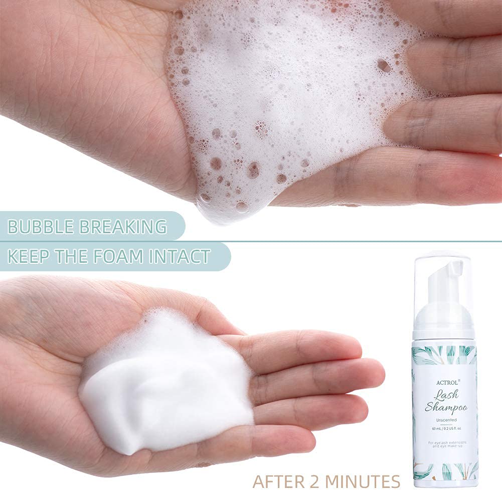 ACTROL Eyelash Extension Cleanser 60ML Natural Lash Extension Shampoo Unscented Professional Eyelid Foaming Cleanser Paraben & Sulfate Free Non-lrritating with Salon and Home Care