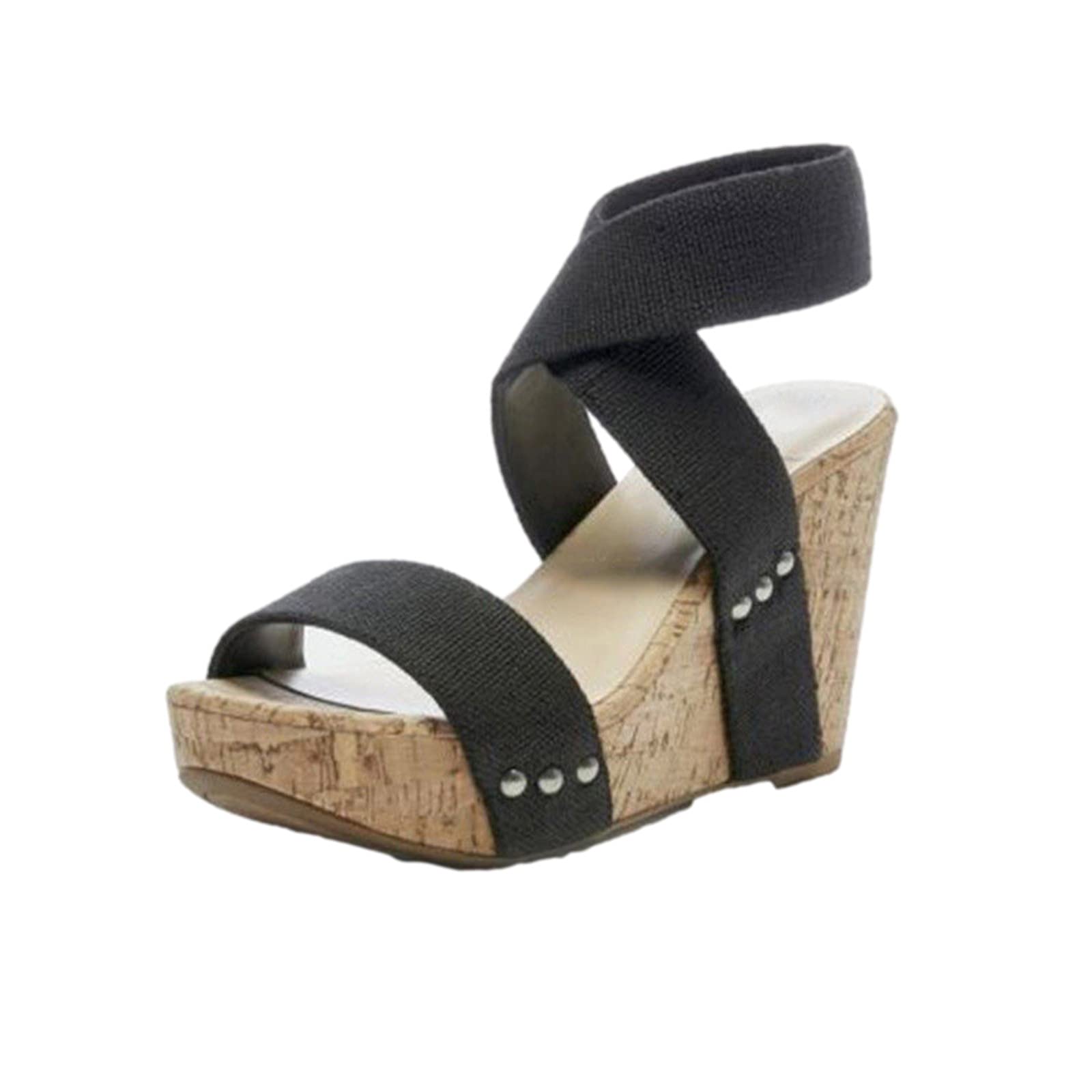 Womens Cross Elastic Straps Sandals Summer Fashion Casual Wedge Platform High Heels Shoes Comfortable Trendy Open Toe Ankle Wrap Sandals Black