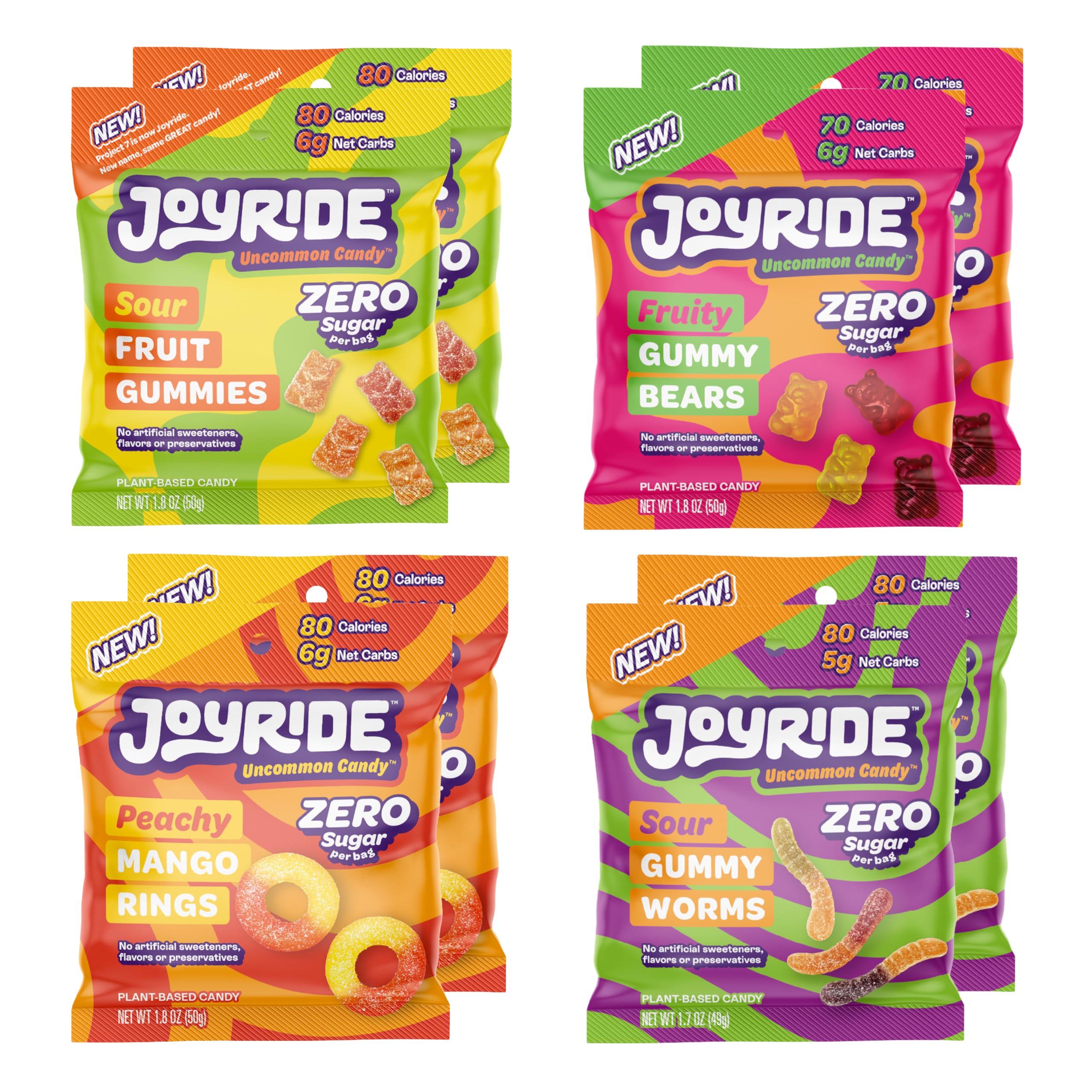 JOYRIDE Sugar-Free Gummies Variety Pack - Keto Candy with ZERO Sugar & Low Net Carbs - Low Calorie Snacks - Vegan Gummy Candy with No Sugar Alcohols, 1.8oz (Pack of 8)