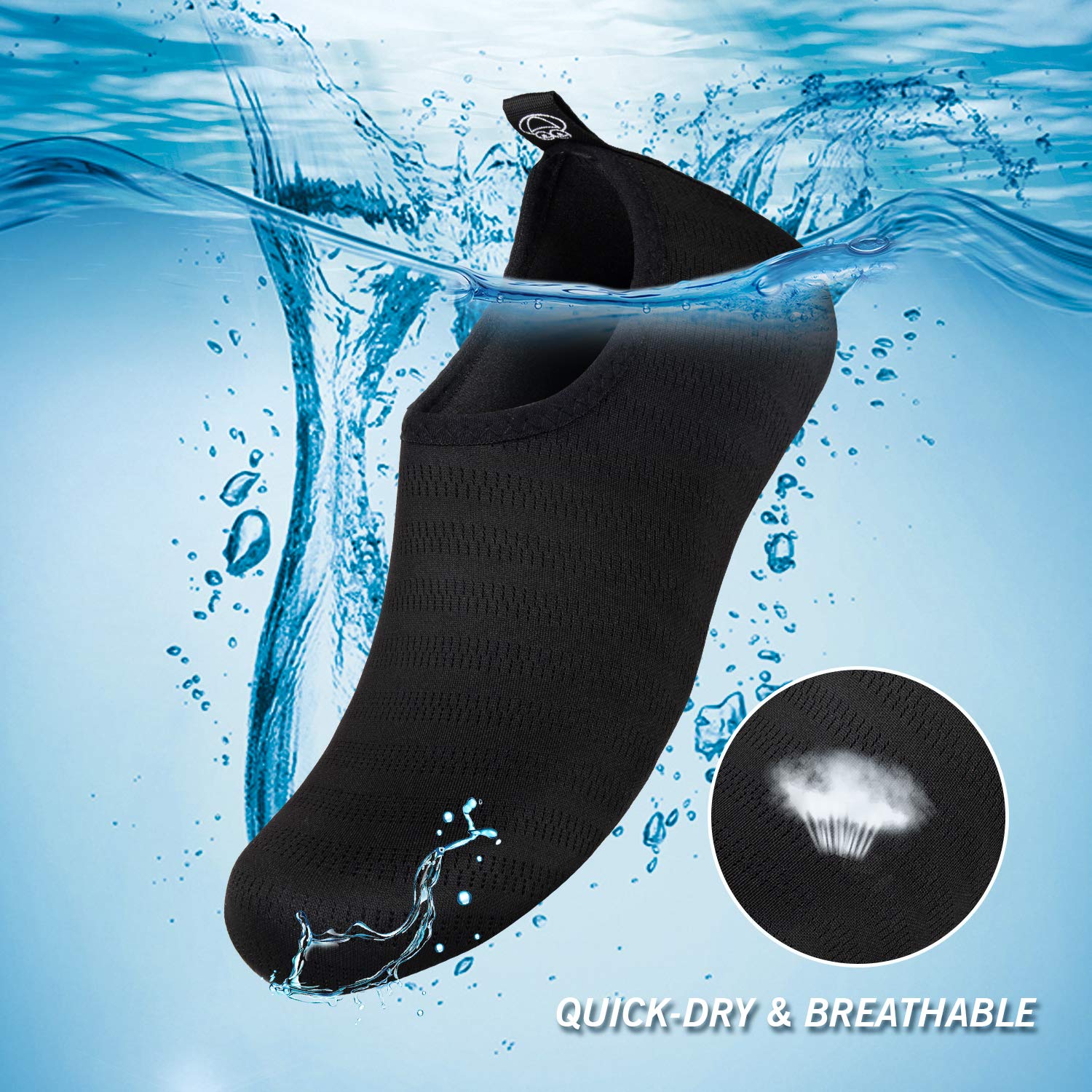 IceUnicorn Water Shoes Quick Dry Swim Aqua Barefoot Socks for Women Men(Black Size 14)