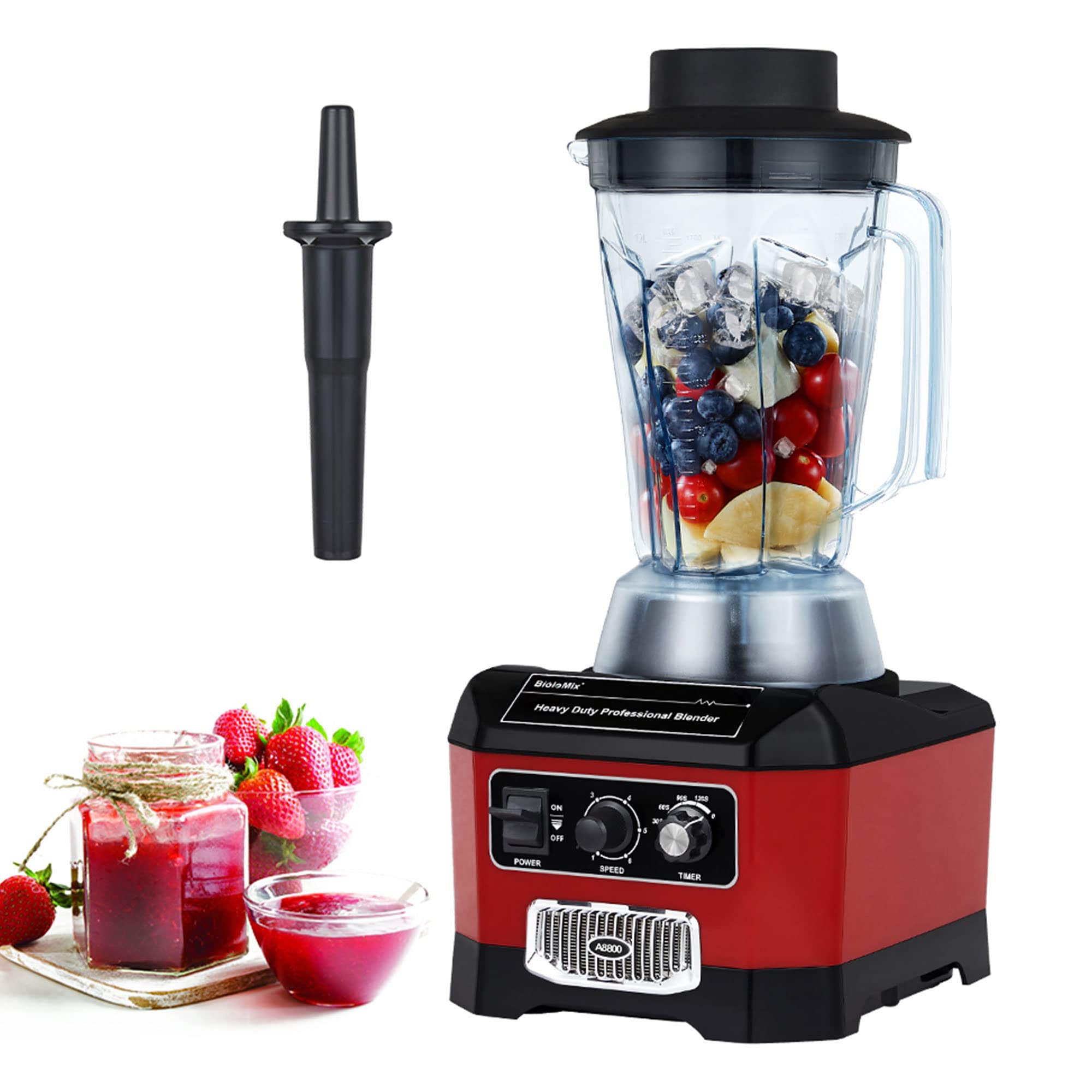 BioloMix Heavy Duty Commercial Blender,2200W 60Oz Professional Kitchen Blender for Smoothies,Shakes,Ice and Frozen Fruit,Optional Dry Grains Container