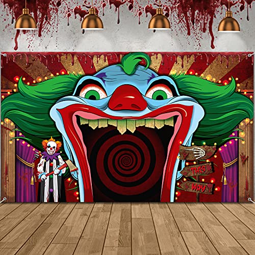 Halloween Clown Decorations Scary Carnival Backdrop Halloween Clown Banner Creepy Clown Background Photography for Horror Circus Carnival Halloween Party Decor Supplies Scary Evil Vampire (Creepy)