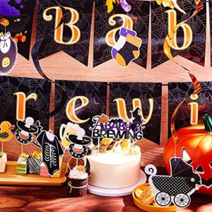 Halloween Baby Shower Party Decorations a Baby is Brewing Banner Baby Gender Reveal Decorations Halloween Hanging Swirls Baby Shower Cake Cupcake Toppers for Indoor Outdoor Halloween Party Favors