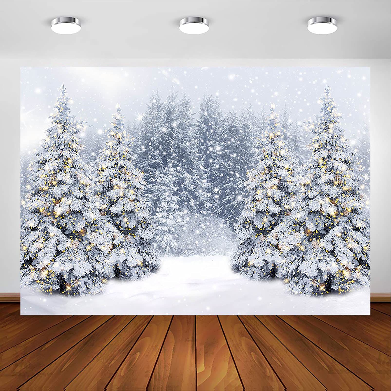 Avezano Winter Scene Backdrop Wonderland Snowflake Photography Background Bokeh Glitter White Snow Forest Christmas Party Holiday Photo Backdrop Photoshoot Studio Props (10x7ft)