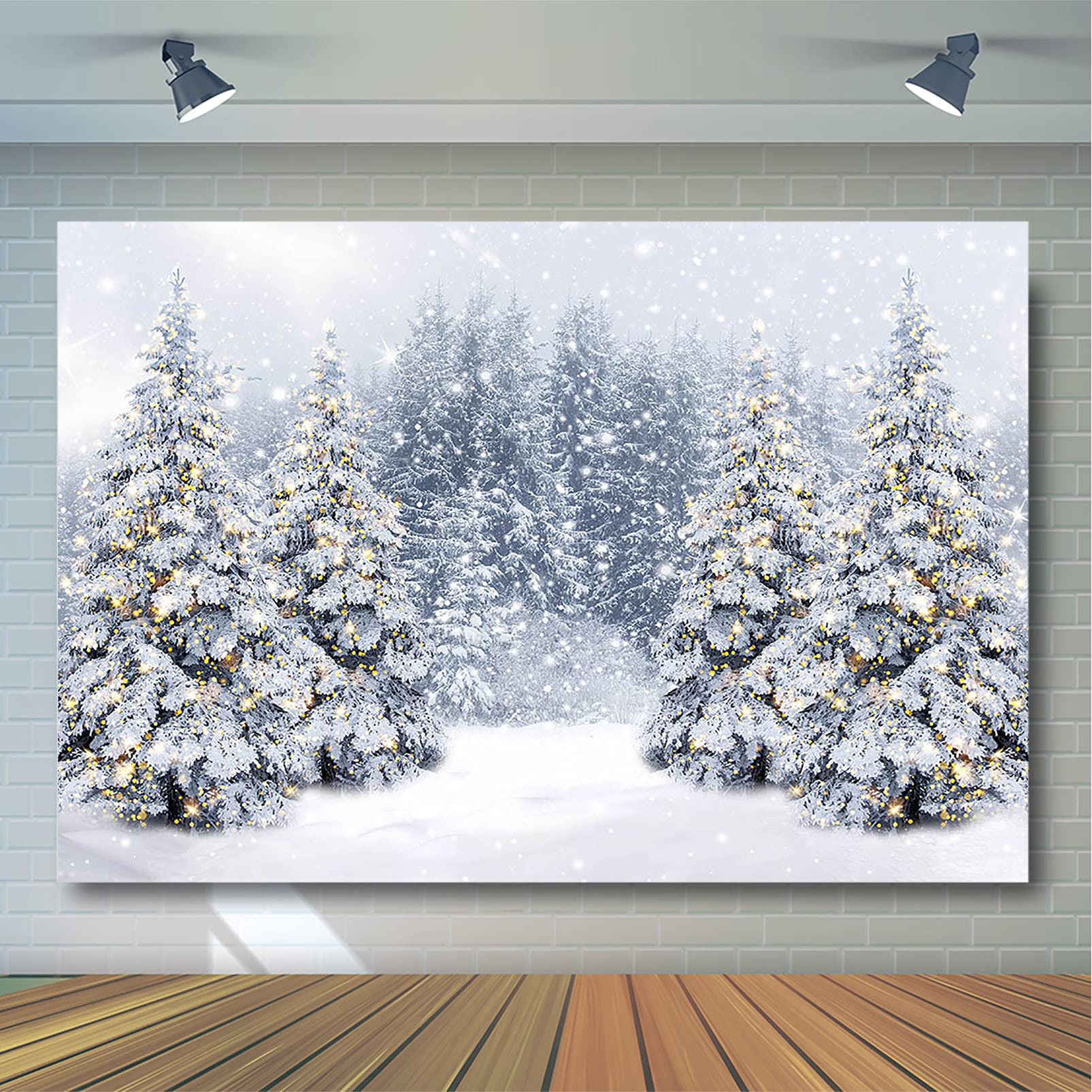 Avezano Winter Scene Backdrop Wonderland Snowflake Photography Background Bokeh Glitter White Snow Forest Christmas Party Holiday Photo Backdrop Photoshoot Studio Props (10x7ft)