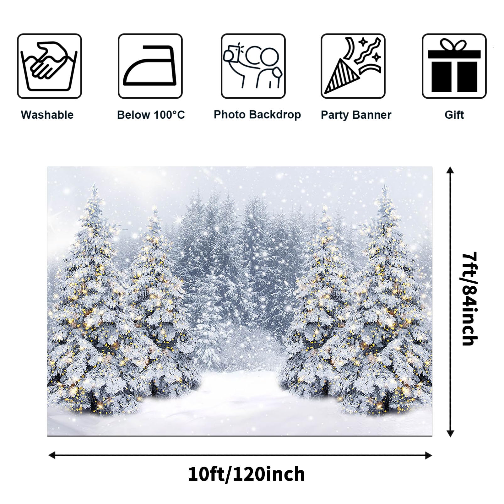 Avezano Winter Scene Backdrop Wonderland Snowflake Photography Background Bokeh Glitter White Snow Forest Christmas Party Holiday Photo Backdrop Photoshoot Studio Props (10x7ft)