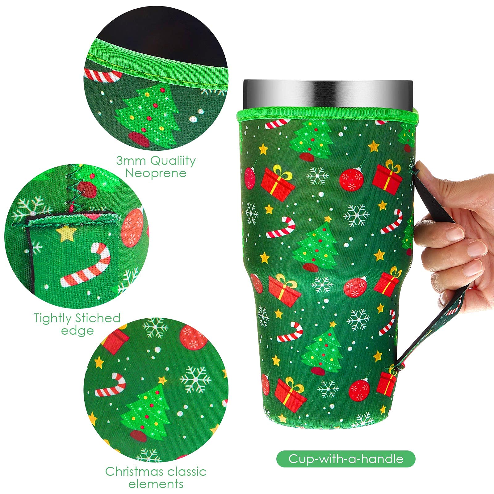 6 Pieces Reusable Iced Coffee Cup Sleeves Neoprene Sleeves Insulated Cup Cover Xmas Coffee Cup Sleeves Coffee Cup Covers for 30oz Coffee Beverage Milk Cold Hot Drinks (Snowman)