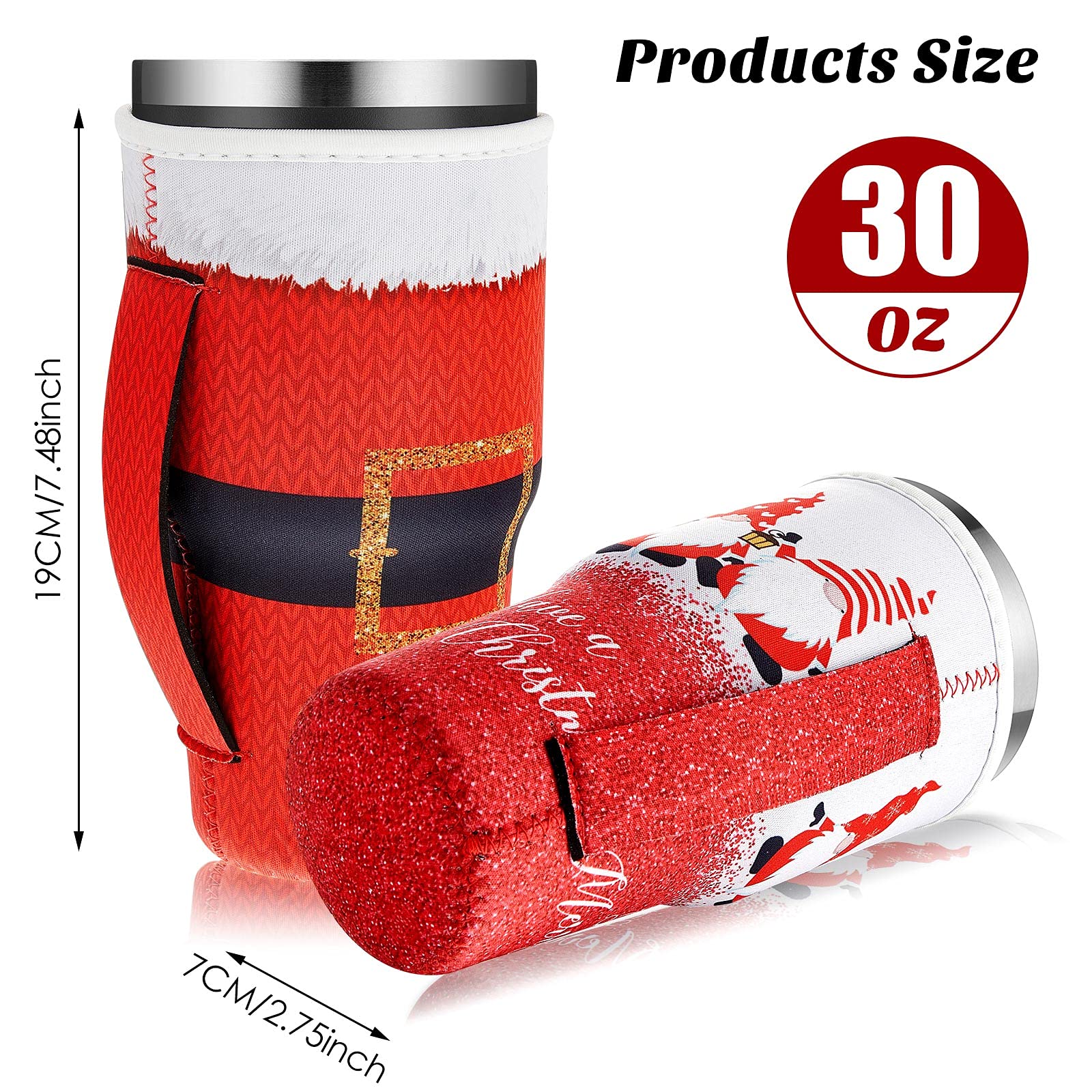 6 Pieces Reusable Iced Coffee Cup Sleeves Neoprene Sleeves Insulated Cup Cover Xmas Coffee Cup Sleeves Coffee Cup Covers for 30oz Coffee Beverage Milk Cold Hot Drinks (Snowman)