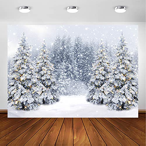 Avezano Winter Scene Backdrop Wonderland Snowflake Photography Background Bokeh Glitter White Snow Forest Christmas Party Holiday Photo Backdrop Photoshoot Studio Props (7x5ft)