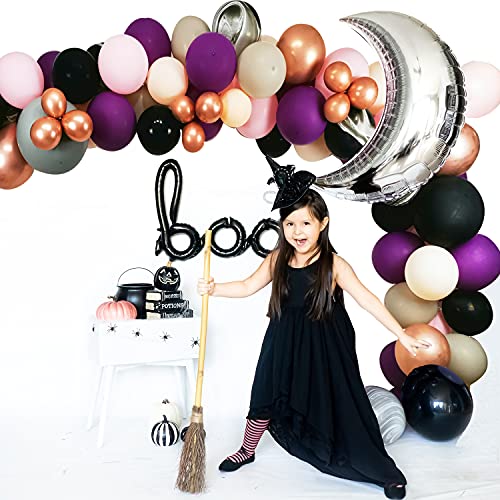 HPWF Halloween Witch Party Decorations Purple Black Gray Balloon Garland Arch With Moon Balloons For Halloween Witch Theme Baby Shower Birthday Bachelorette Party