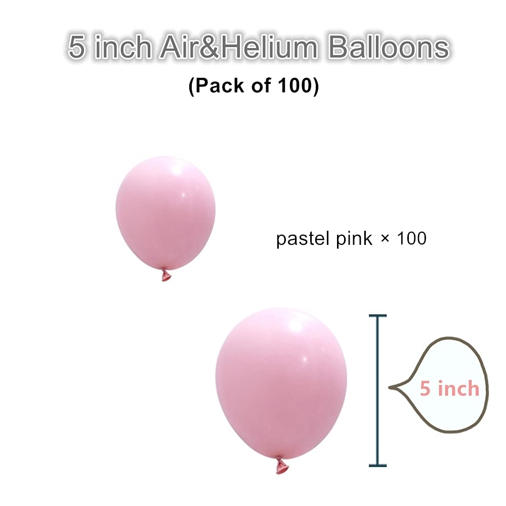 5 inch Pastel Pink Balloons, 100 pcs Mini Macaron Pink Light Pink Latex Balloons for Birthday Wedding Baby Shower Party Decorations (Pastel Pink)