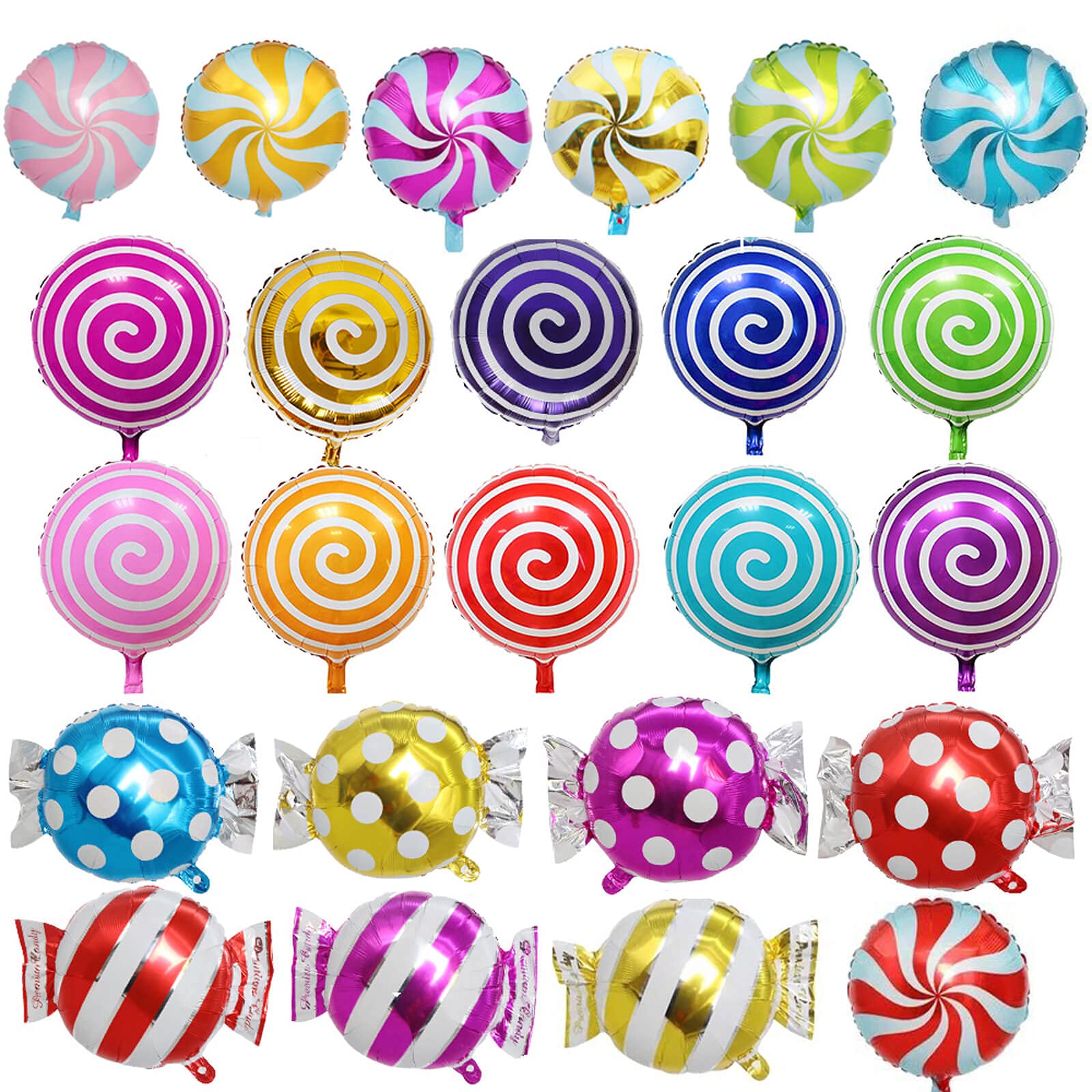 24Pcs Mylar Foil Sweet Candy Balloons 18 Inch Round Lollipop Balloons for Birthday Baby Wedding Christmas Party Balloons Party Decoration Supplies