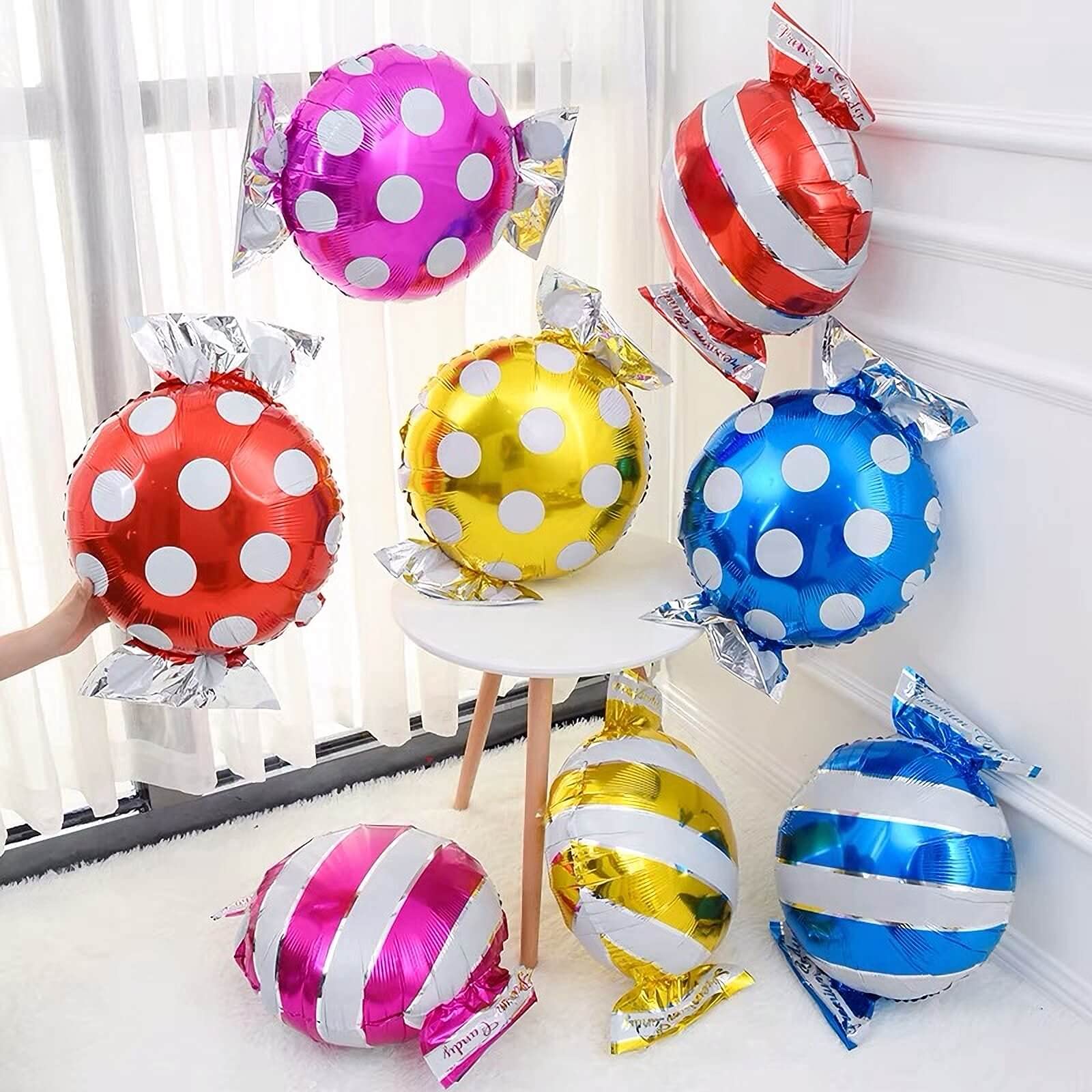 24Pcs Mylar Foil Sweet Candy Balloons 18 Inch Round Lollipop Balloons for Birthday Baby Wedding Christmas Party Balloons Party Decoration Supplies