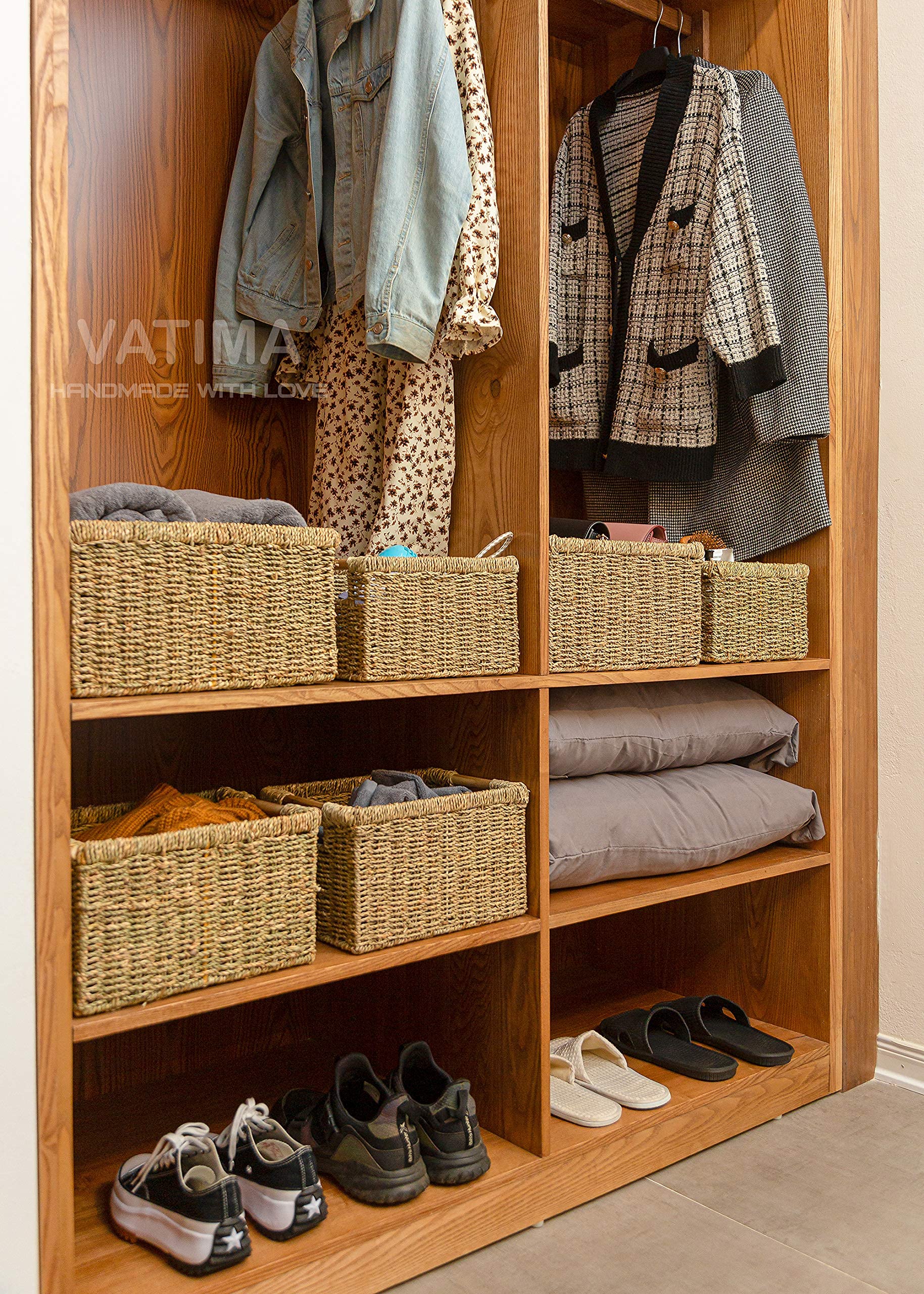 Seagrass And Wicker Hyacinth Basket Storage, Natural Baskets for Organizing, Wicker Baskets for Storage