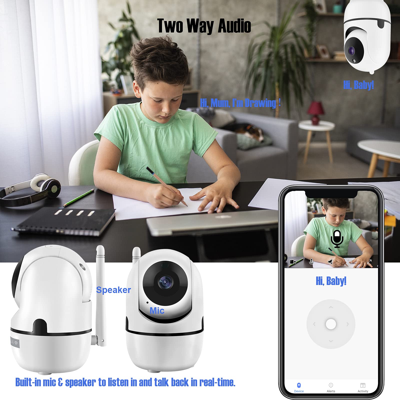 5G Security Camera Indoor, 1080P WiFi Cameras for Home Security, Pan Tilt Pet Dog Camera with Phone App, Human Detection, Motion Tracking, 2-Way Talk, Compatible with Alexa & Google Assistant (White)