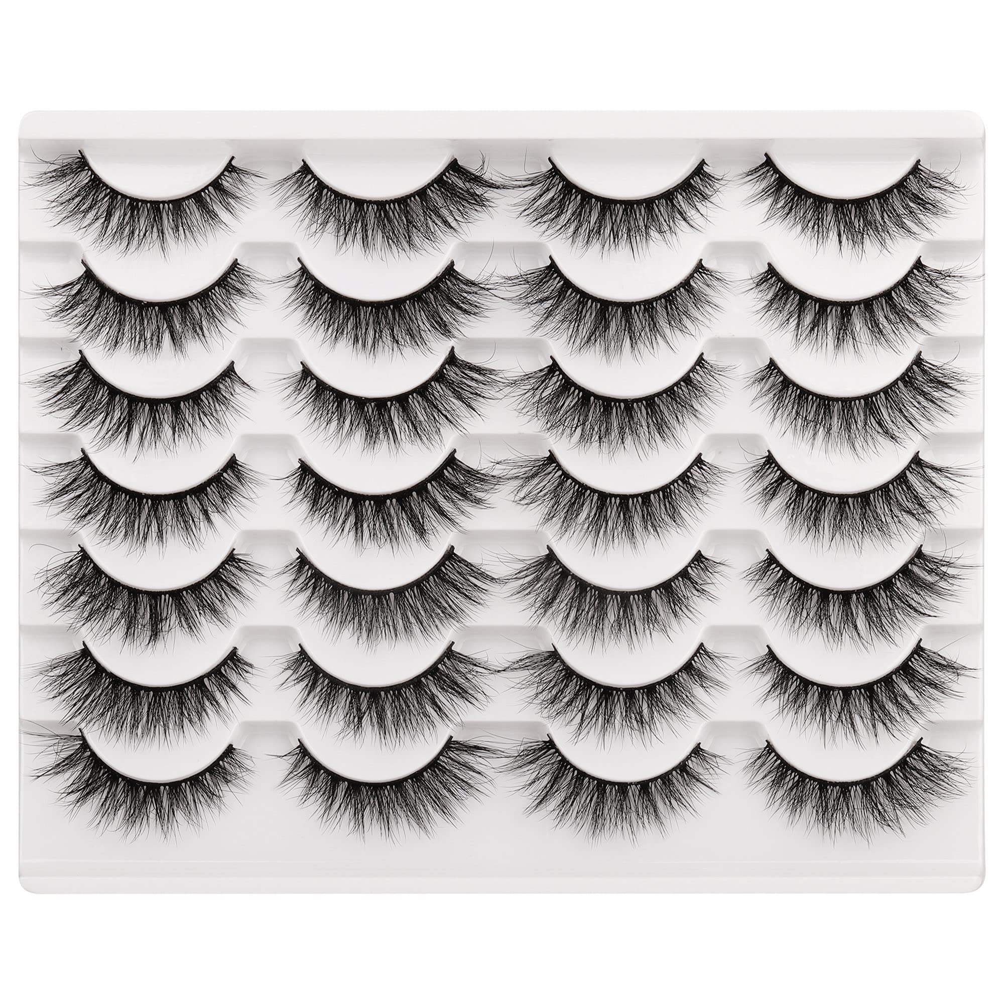 False Eyelashes 15mm Lashes Natural Look 3D Mink Lashes Pack Small Short Cat Eye Lashes Wispy Fluffy Light Volume Fake Eyelashes 14 Pairs Pack