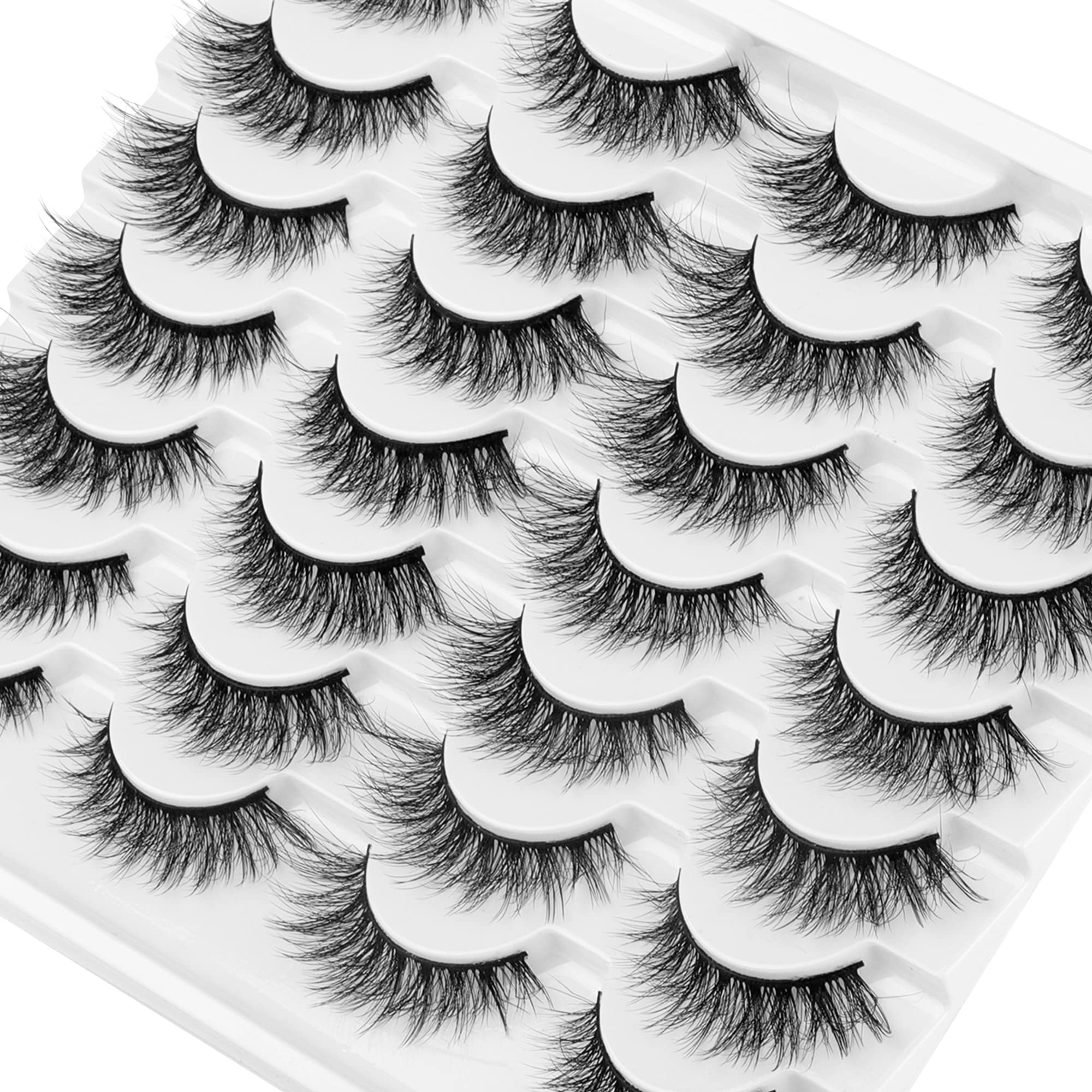 False Eyelashes 15mm Lashes Natural Look 3D Mink Lashes Pack Small Short Cat Eye Lashes Wispy Fluffy Light Volume Fake Eyelashes 14 Pairs Pack