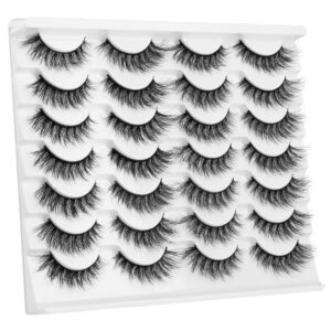 False Eyelashes 15mm Lashes Natural Look 3D Mink Lashes Pack Small Short Cat Eye Lashes Wispy Fluffy Light Volume Fake Eyelashes 14 Pairs Pack