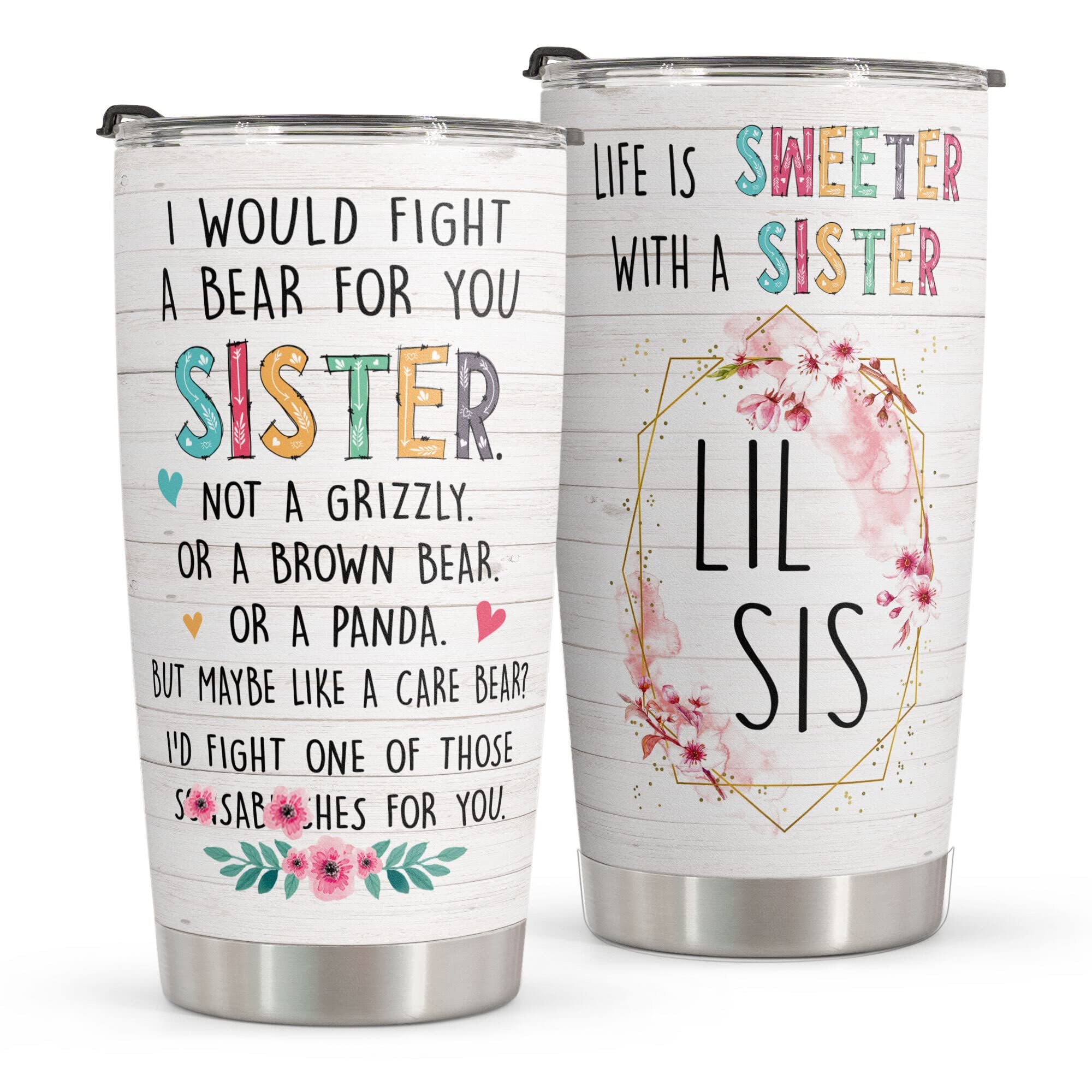 Macorner Sister Gifts From Sister - Stainless Steel Tumbler 20oz Gifts for Women - Unique Gift For Sister Soul Sister From Sister - Gift For Best Friend Women Big Sister Little Sister Birthday Gifts