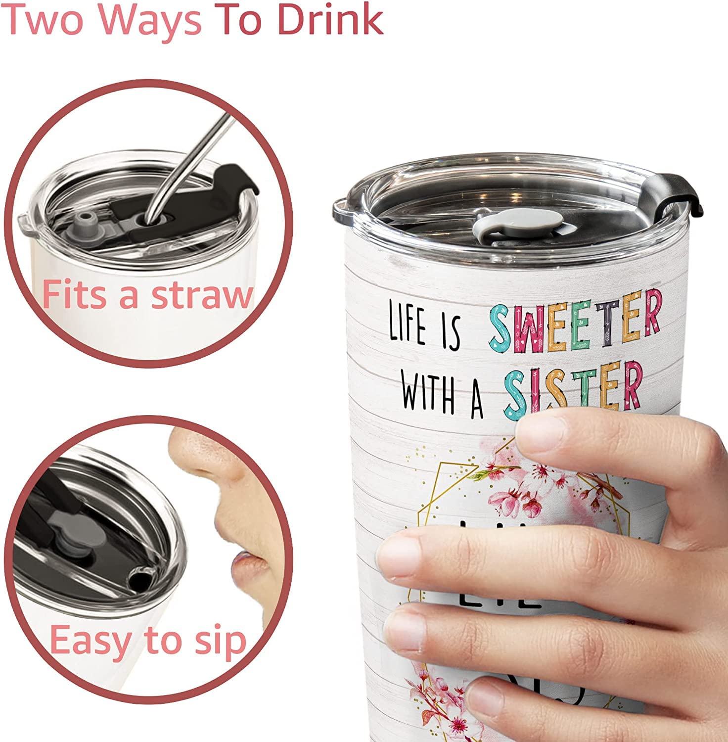 Macorner Sister Gifts From Sister - Stainless Steel Tumbler 20oz Gifts for Women - Unique Gift For Sister Soul Sister From Sister - Gift For Best Friend Women Big Sister Little Sister Birthday Gifts